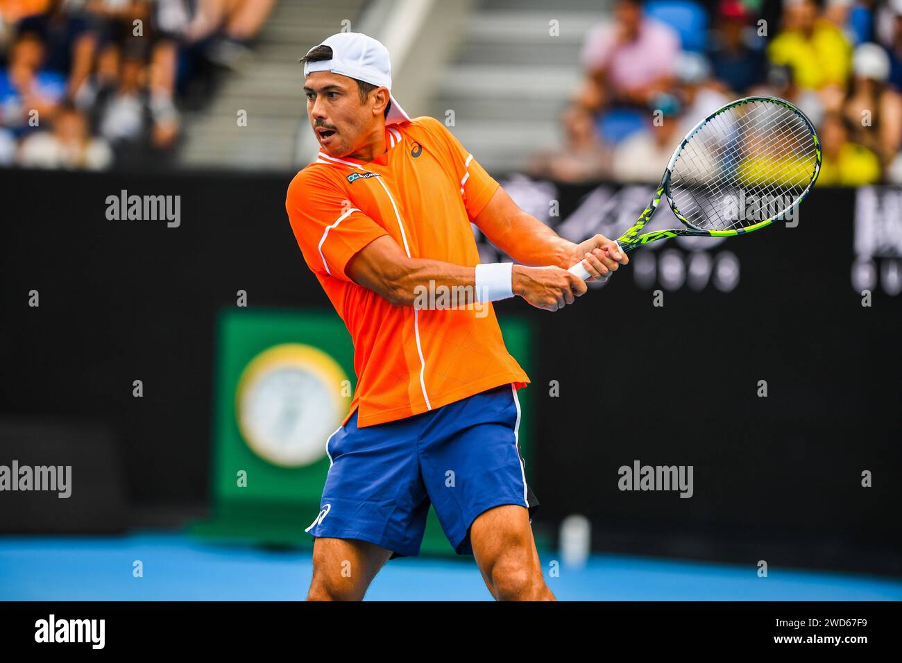 Jason Kubler of Australia plays against Daniel Elahi Galan of Colombia ...