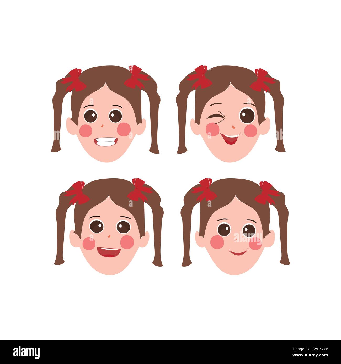 Little girl face expression, set of cartoon vector illustrations ...