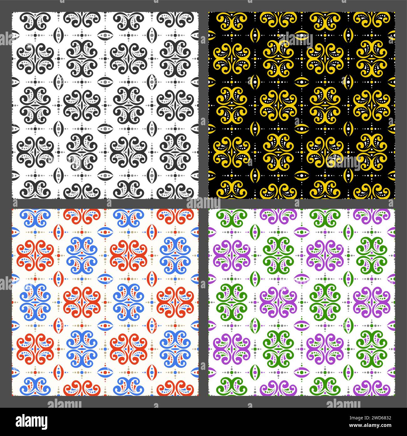 Vector decorative Seamless Pattern set, four repeating pattern with ...