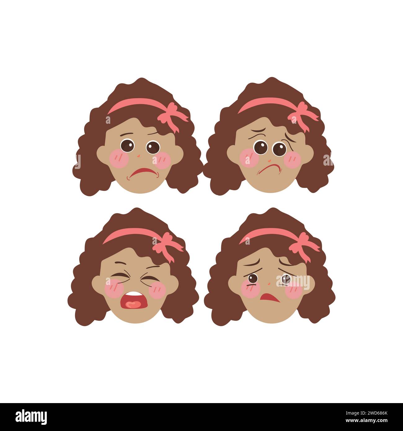 Little girl face expression, set of cartoon vector illustrations ...