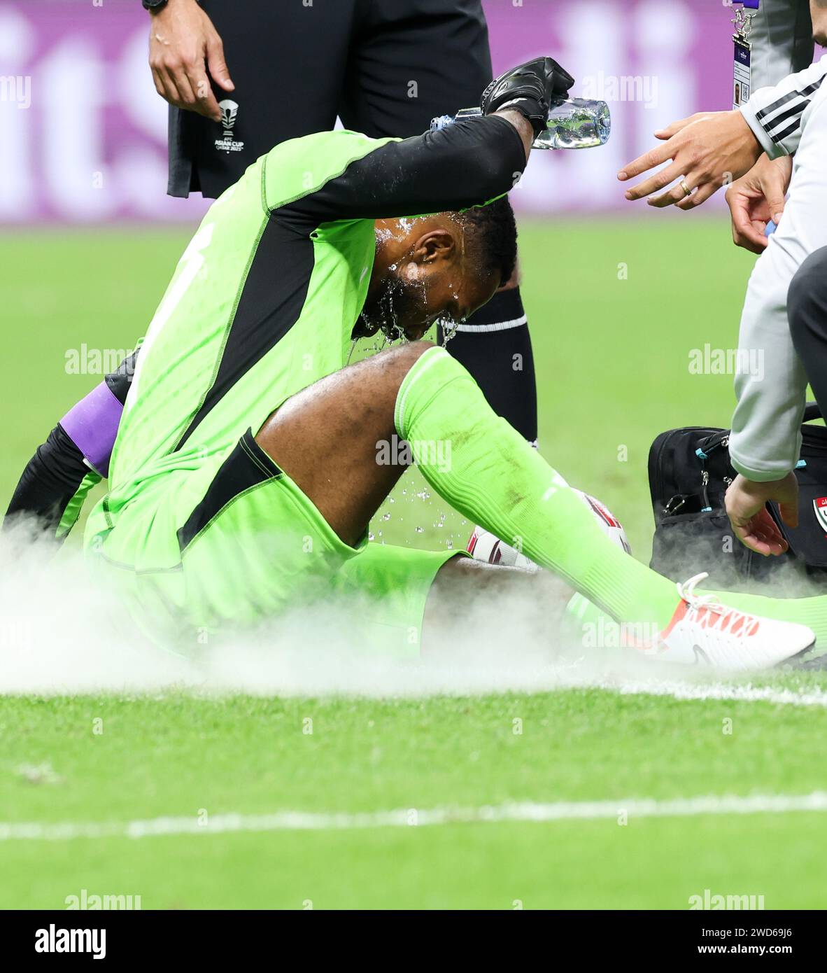 Doha, Qatar. 18th Jan, 2024. Goalkeeper Khalid Eisa of United Arab ...