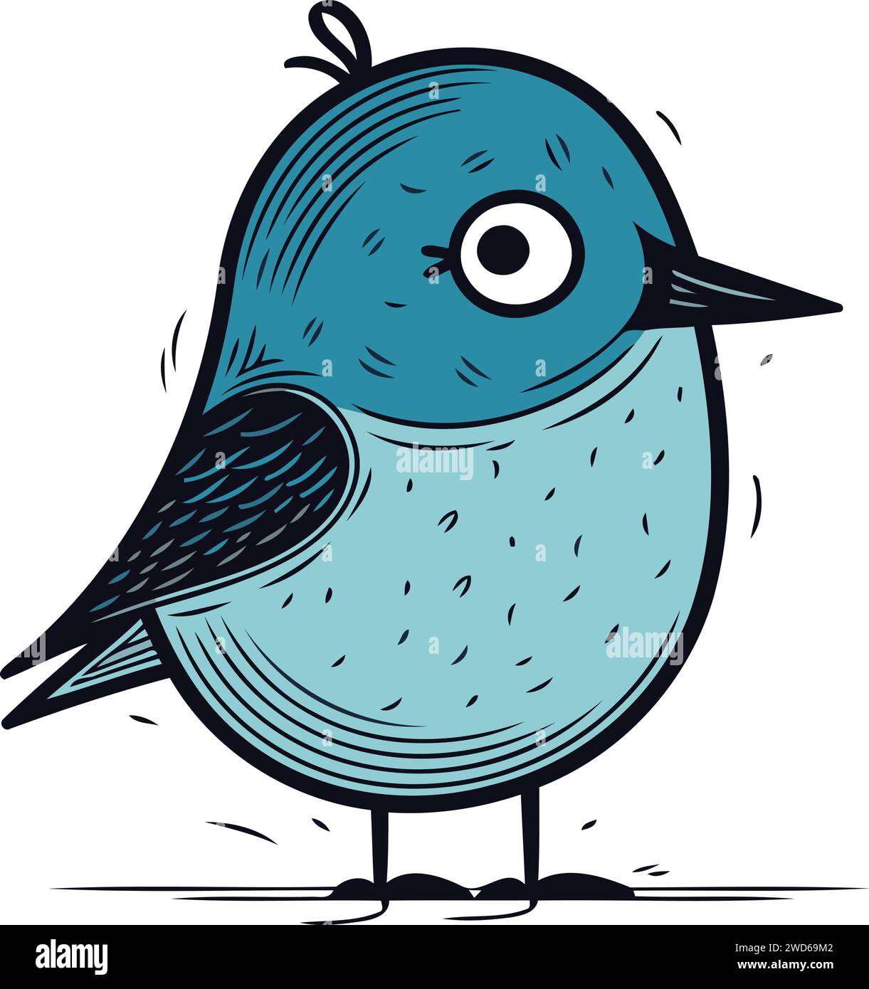 Cartoon blue bird. Hand drawn vector illustration. Isolated on white ...