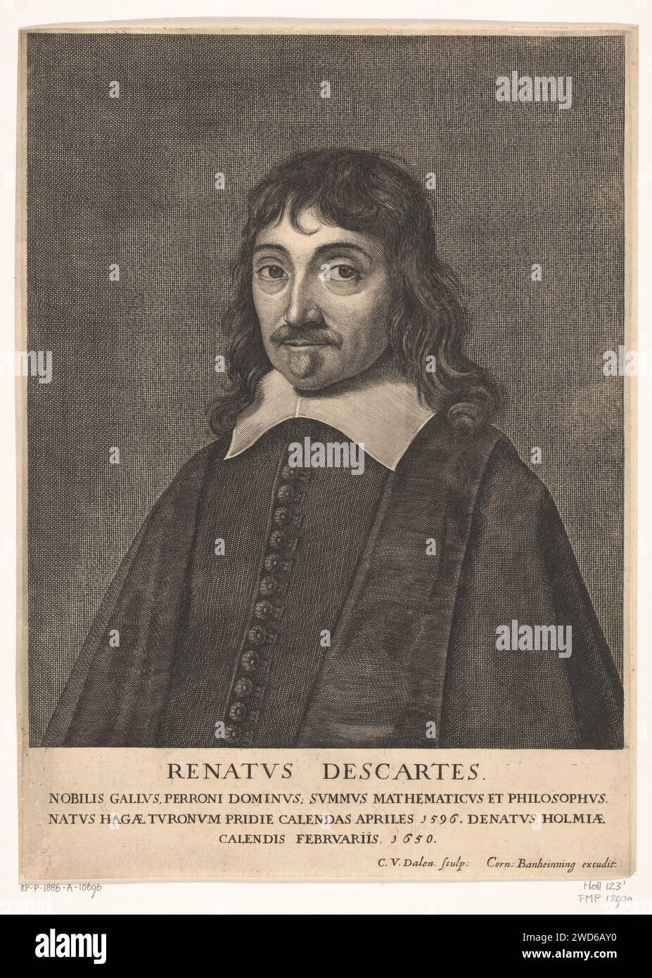 Portrait of René Descartes, Cornelis van Dalen (I), 1650 - 1665 print ...