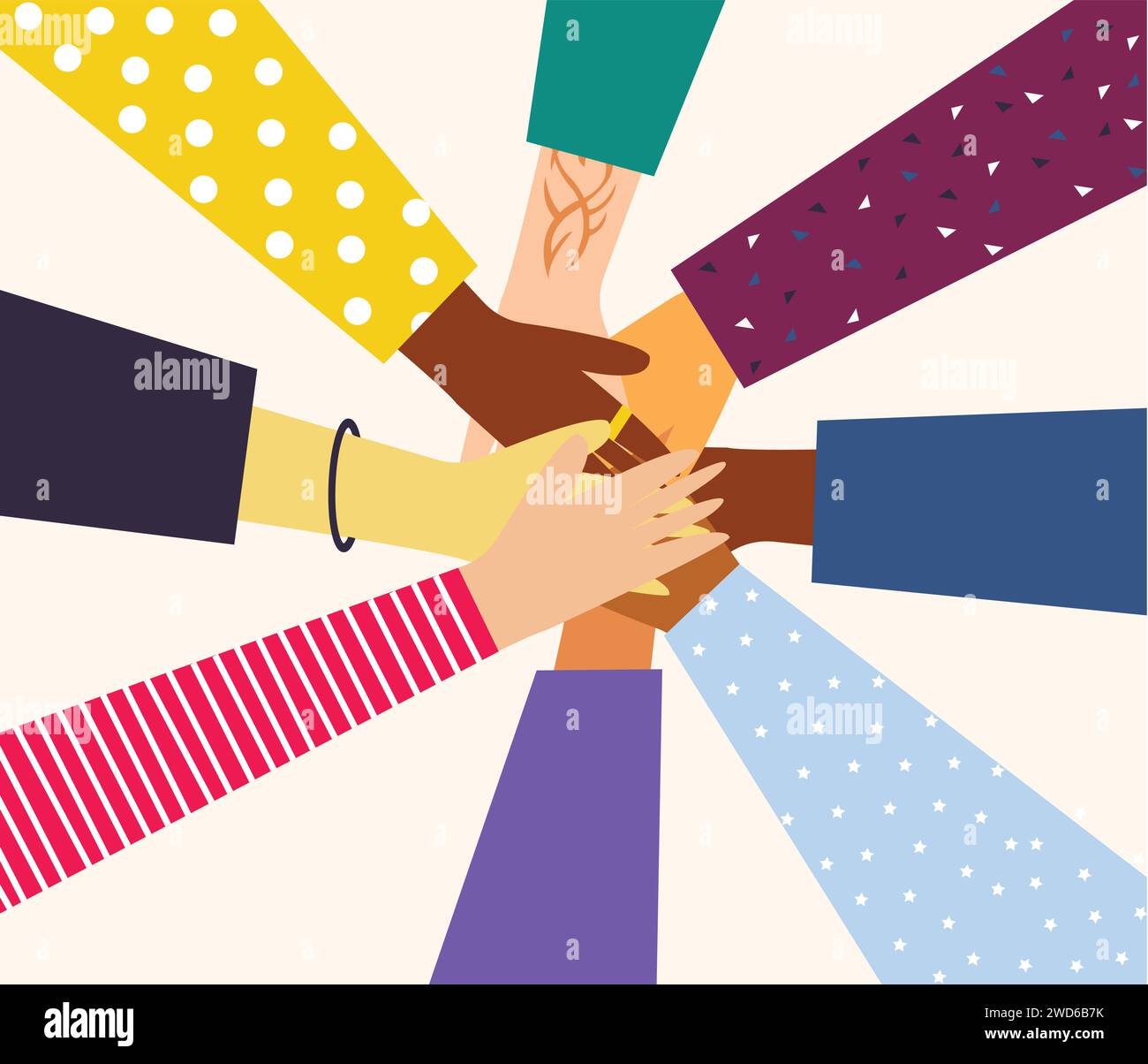 Flat illustration about celebrating friendship and bond. All hands together to represent unity ...