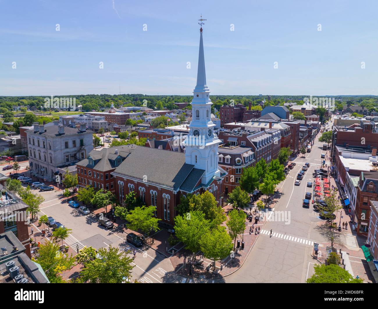 Portsmouth historic downtown aerial view at Market Square with historic ...