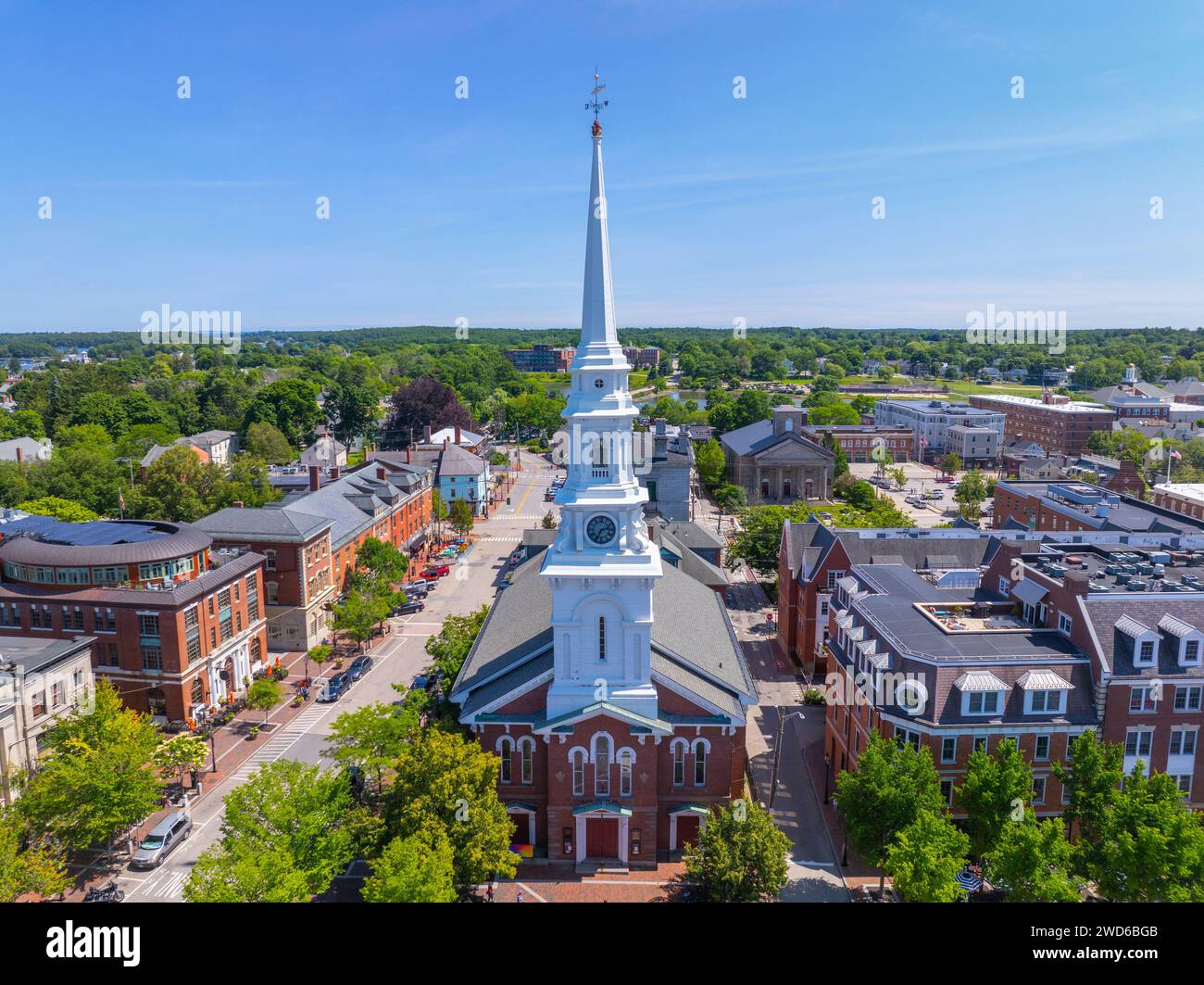 Portsmouth historic downtown aerial view at Market Square with historic ...