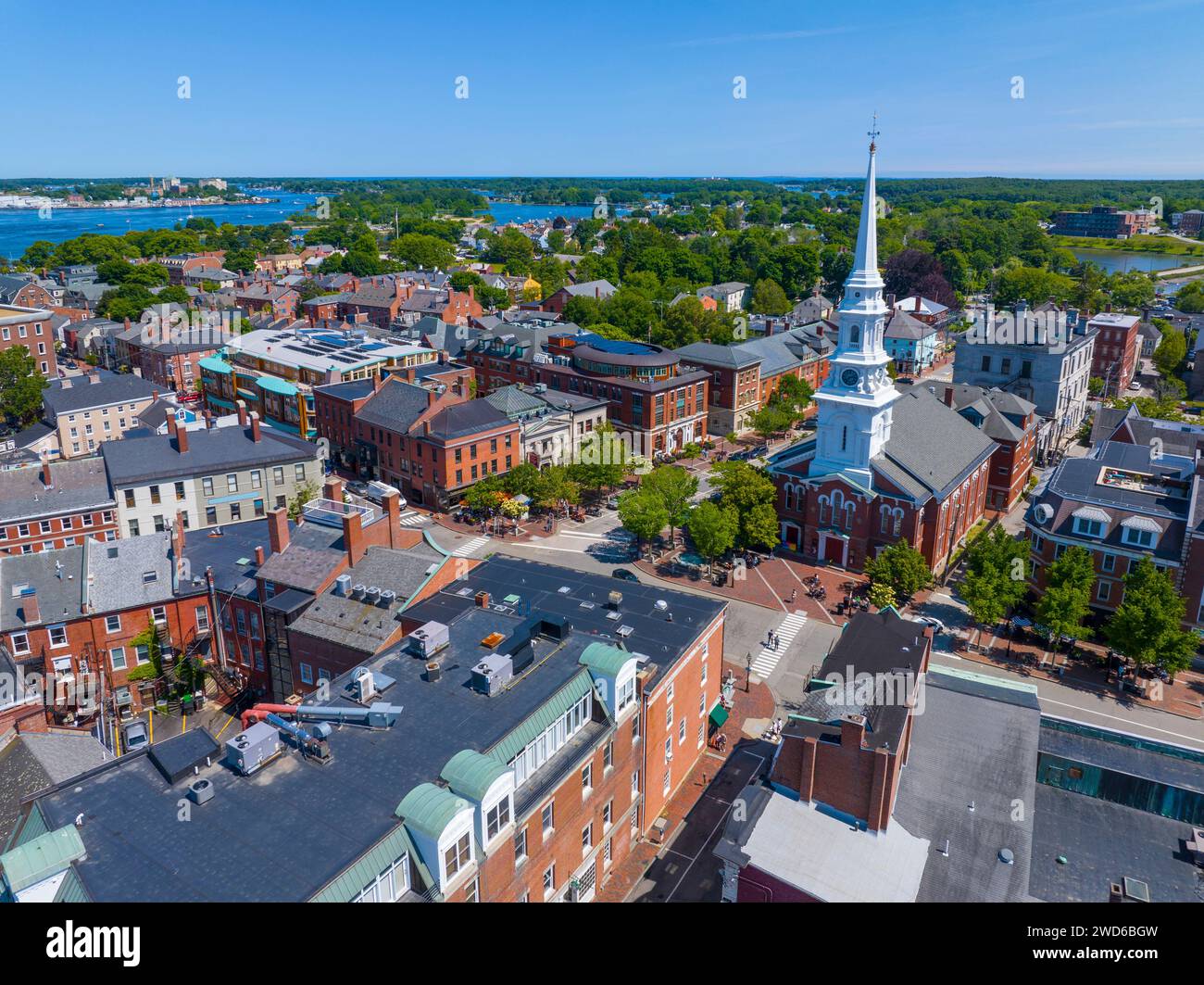 Portsmouth historic downtown aerial view at Market Square with historic ...