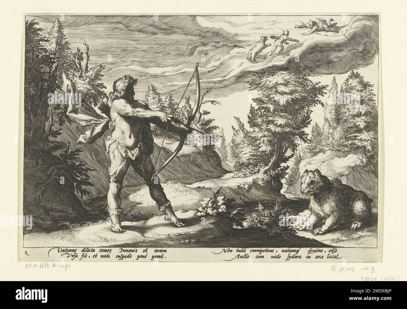 Arcas focuses his arrow on Callisto, Hendrick Goltzius (workshop of ...