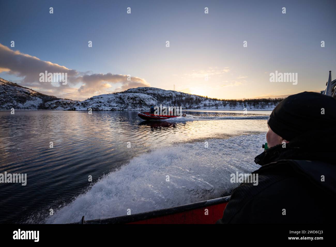 Kirkenes, Troms Og Finnmark, Norway. 13th Jan, 2024. Fishermen sail in ...