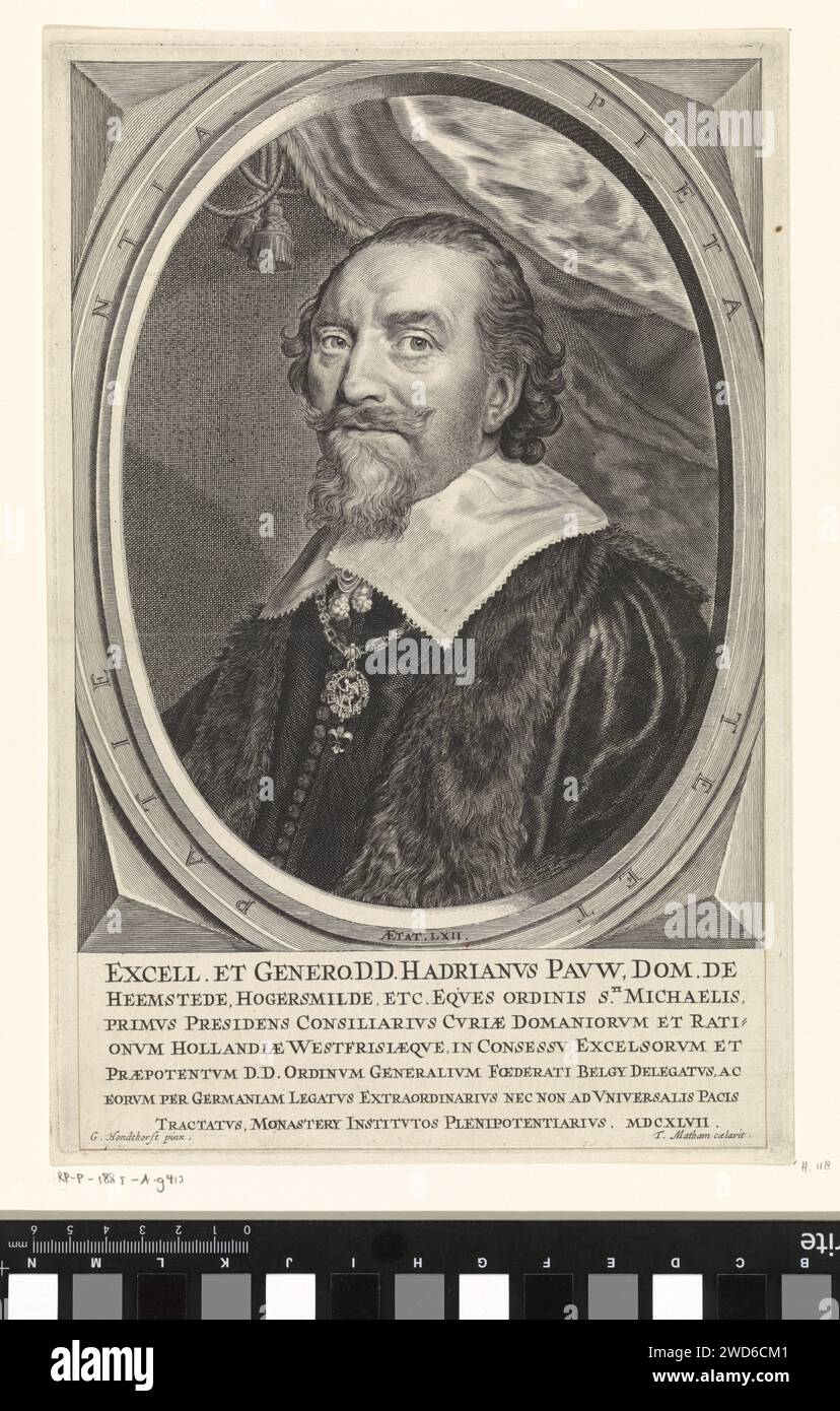 Portrait of Adriaen Pauw, Theodor Matham, after Gerard van Honthorst ...