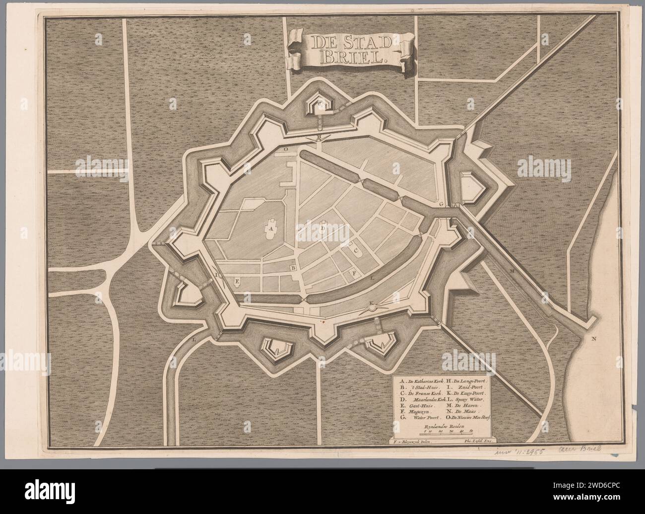 Fortress map of Brielle, Anonymous, After François Van Bleyswijck, 1729 ...