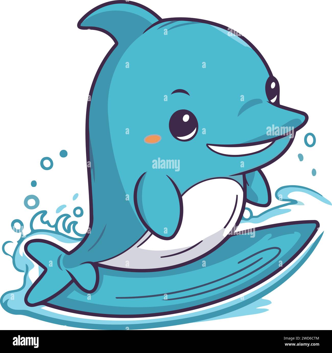 Cute smiling dolphin on surfboard. cartoon vector illustration isolated ...