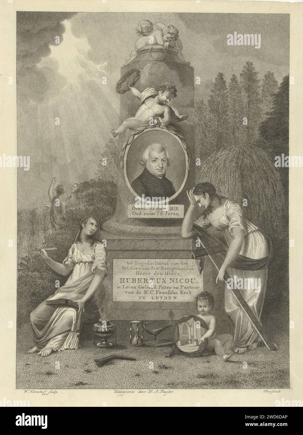 Memorial for Hubert Nicou, Walraad Nieuwhoff, 1818 - 1820 print A ...