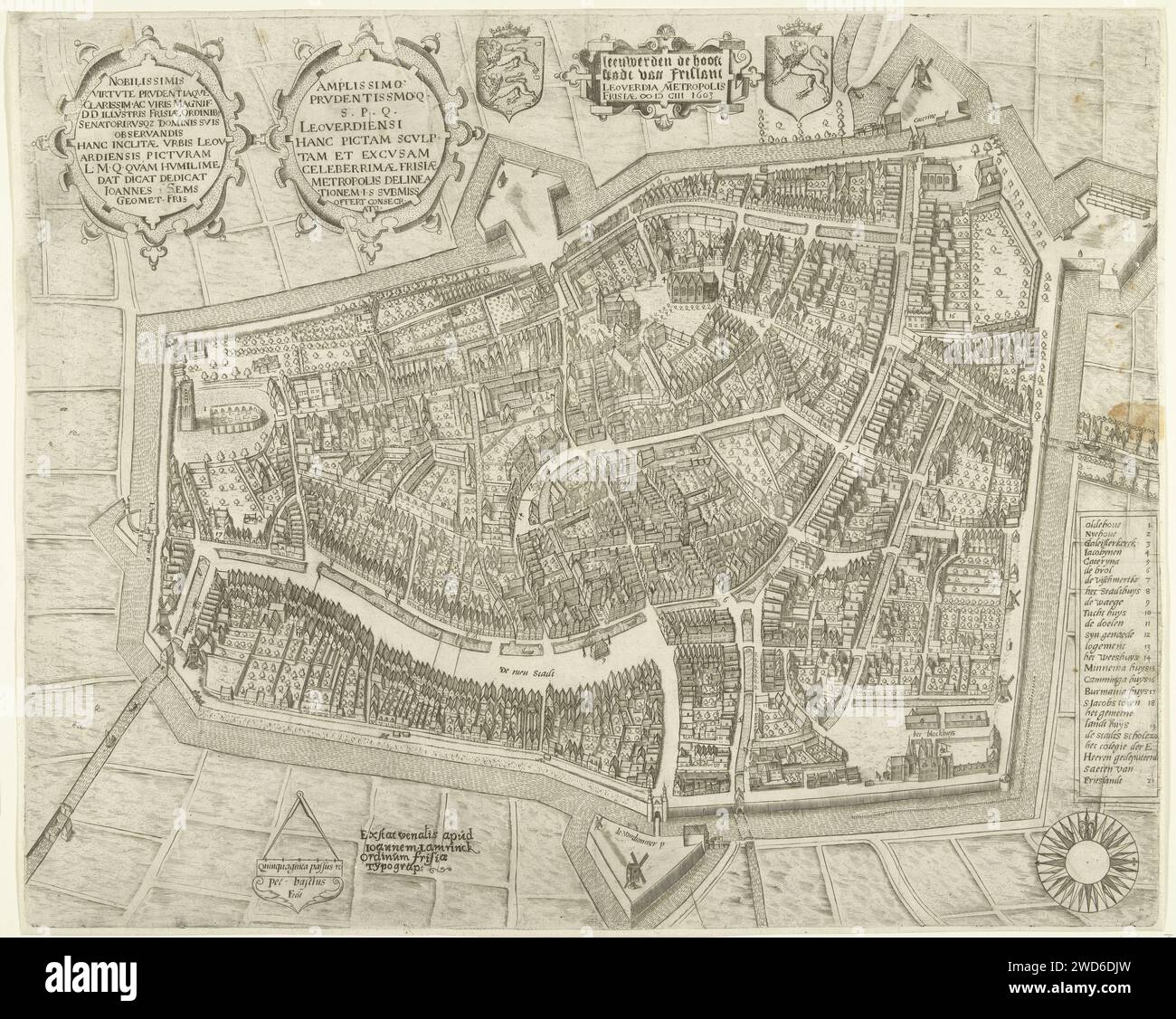 Map of Leeuwarden, 1603, Pieter Bast, 1603 print Leeuwarden seen from a ...