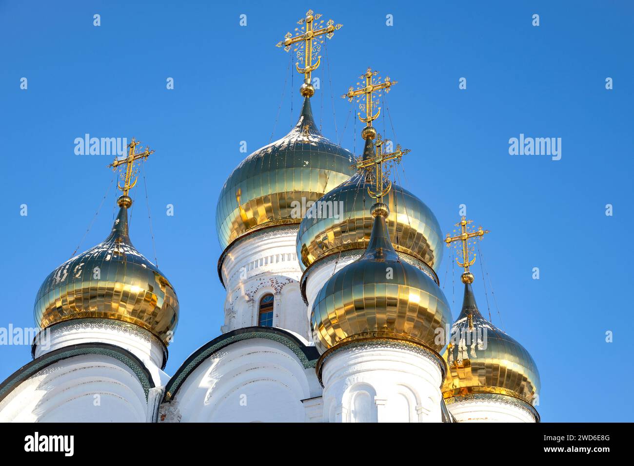 Domes of the five-domed Cathedral of St. Nicholas the Wonderworker in St. Nicholas Monastery ...