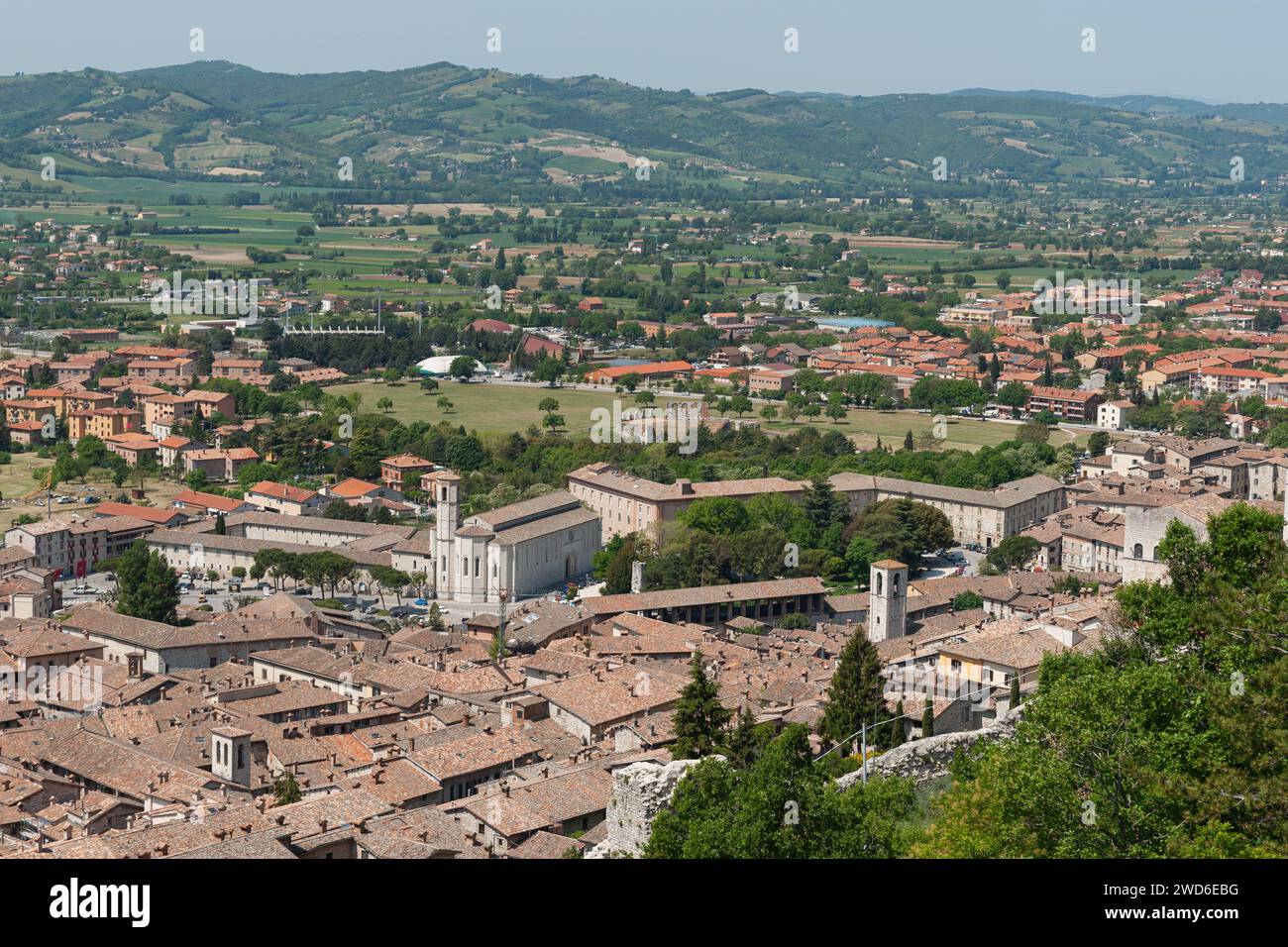 Rooftops showing closeness of homes and landscape of old Italian walled ...