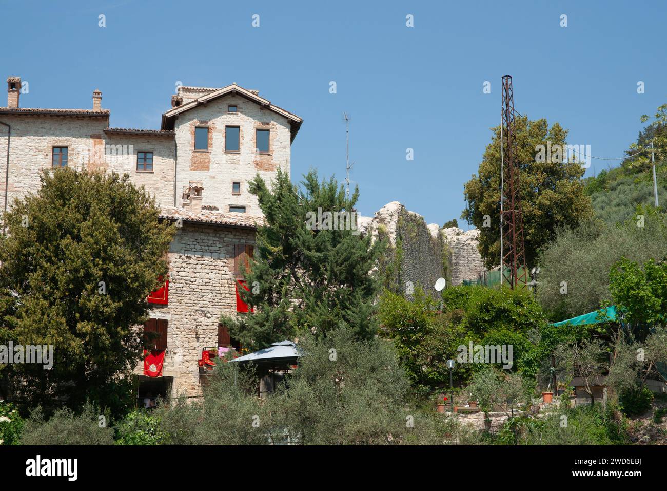 Rooftops showing closeness of homes and landscape of old Italian walled ...
