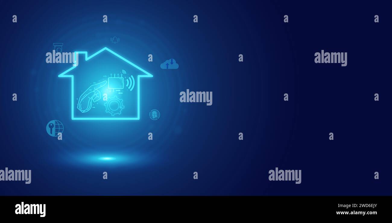 Futuristic blue smart home and abstract technology background, Smart ...