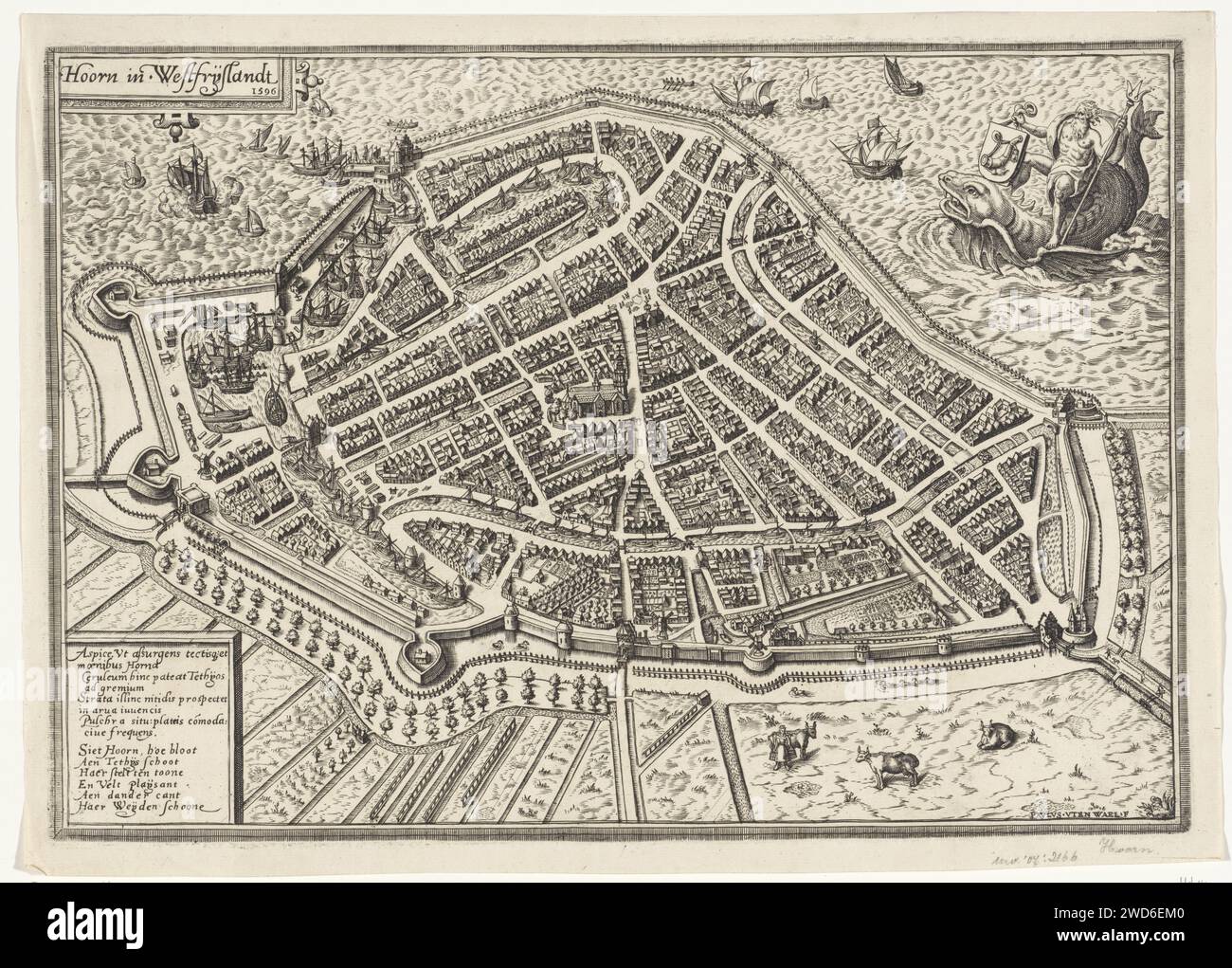 Map of Hoorn, Paulus van Wtewael, 1596 print Map of the walled city of ...