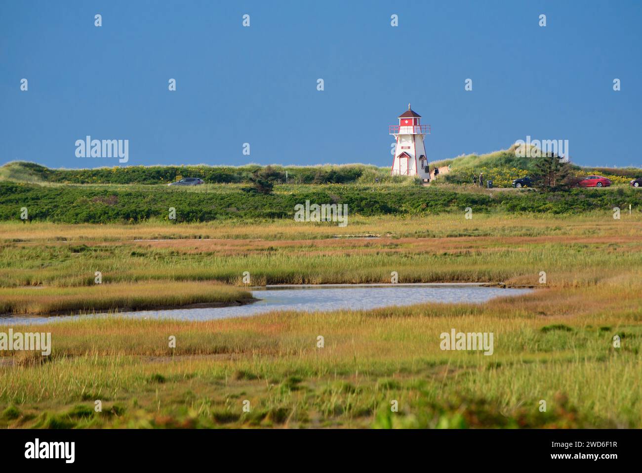 View of the Covehead Harbour lighthouse across the wetlands of Stanhope ...