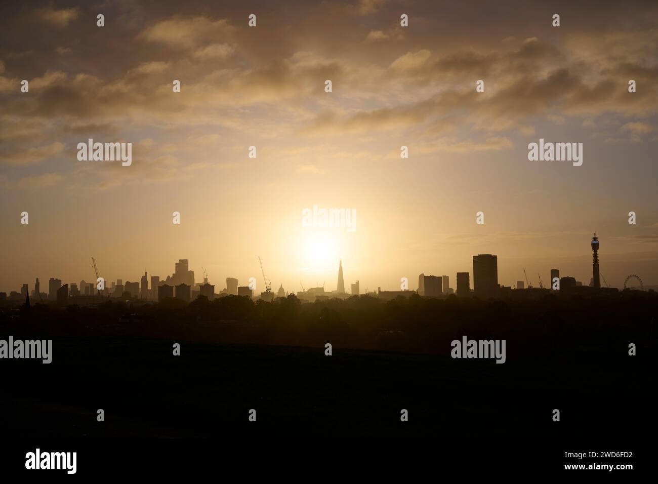 The sun rising over London, viewed from Primrose Hill Stock Photo - Alamy