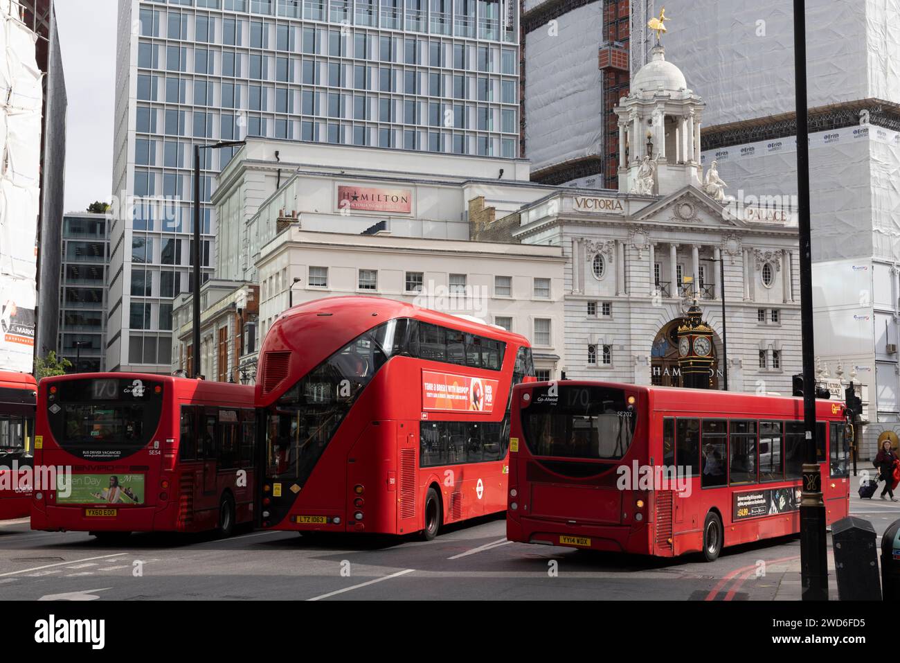 Buses of different shapes and sizes leaving Victoria Station with ...