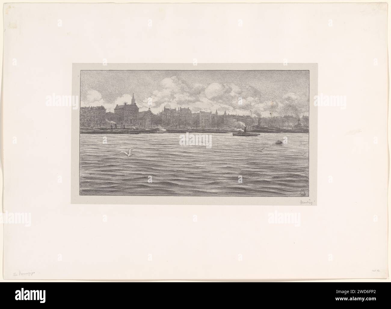 View of Rotterdam from the water, Simon Moulijn, 1910 print paper ...