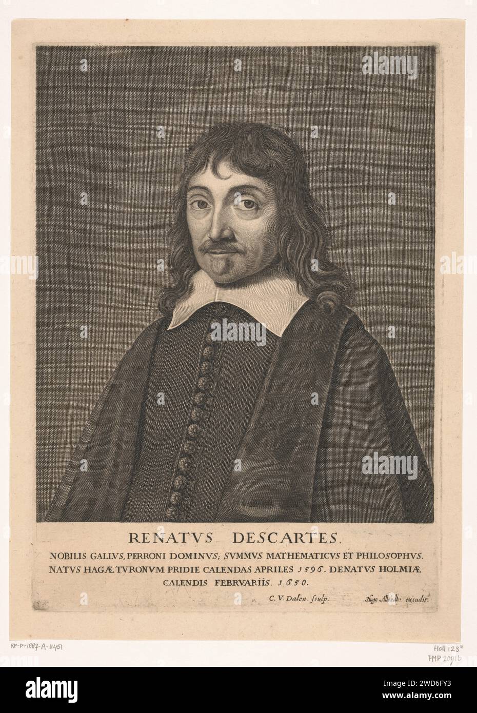 Portrait of René Descartes, Cornelis van Dalen (I), 1650 - 1665 print ...
