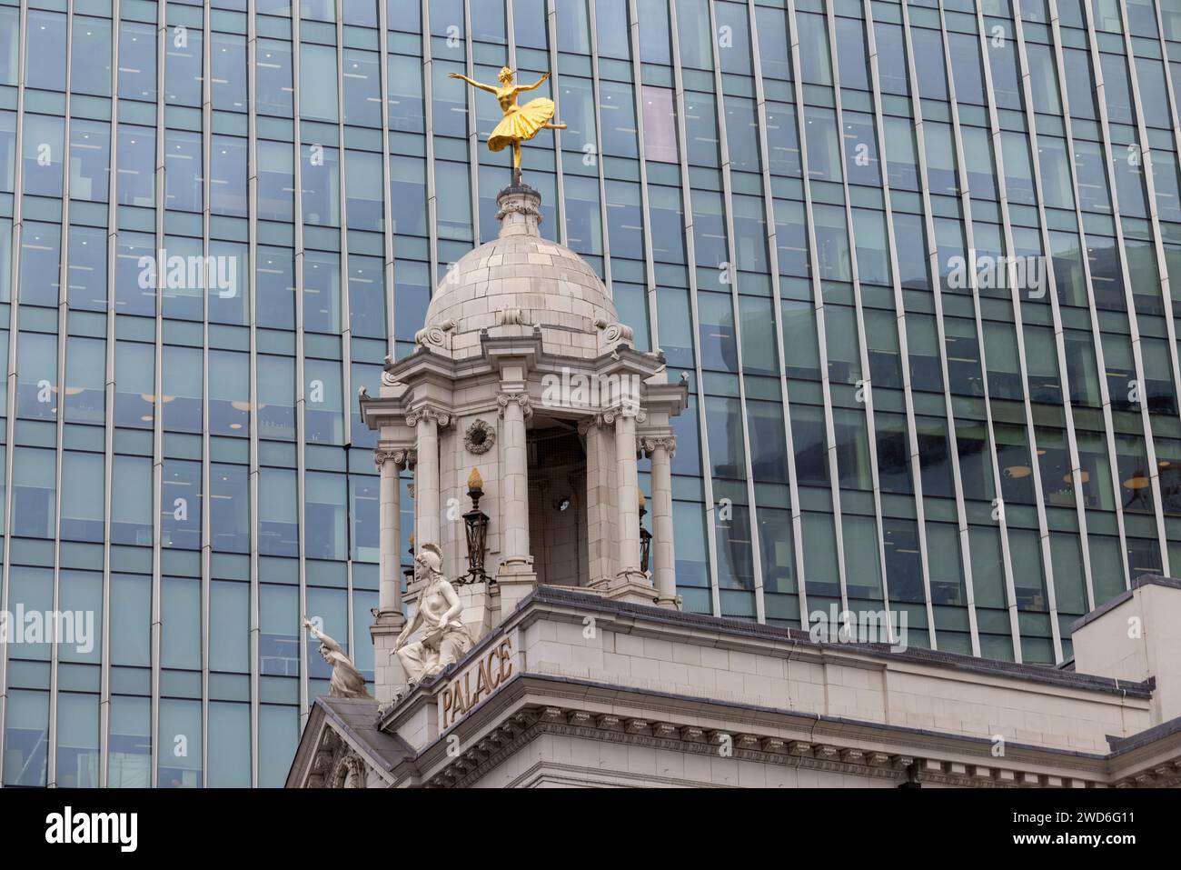 The Victoria Palace Theatre, London, on top of which stands a statue of Anna Pavlova, ballerina ...