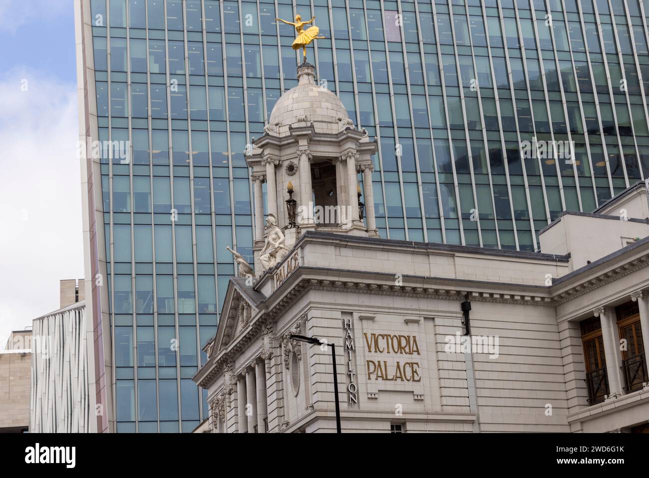 The Victoria Palace Theatre, London, on top of which stands a statue of Anna Pavlova, ballerina ...