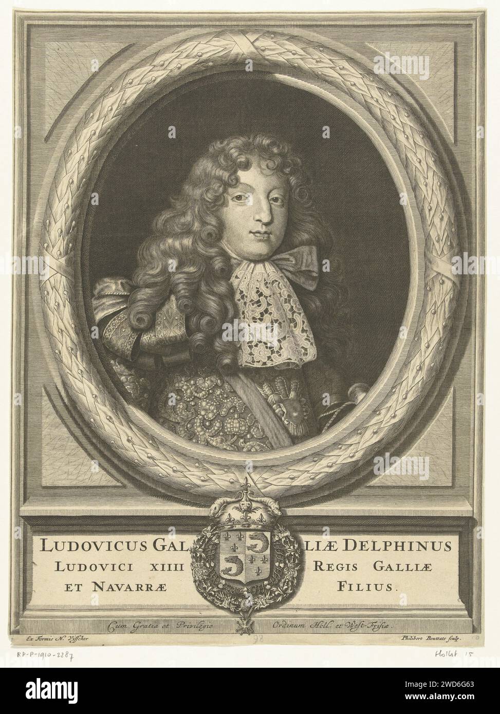Portrait of Lodewijk XIV as Prins, Philibert Bouttats, 1664 - After 1731 print Portrait in oval ...