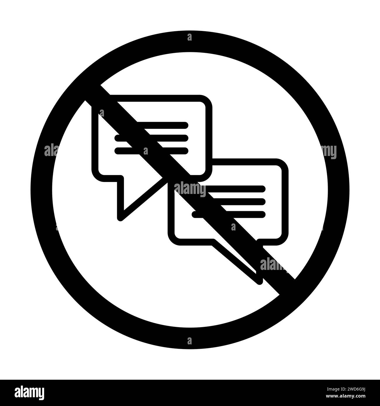 Vector black line icon forbidden to talk isolated on white background ...
