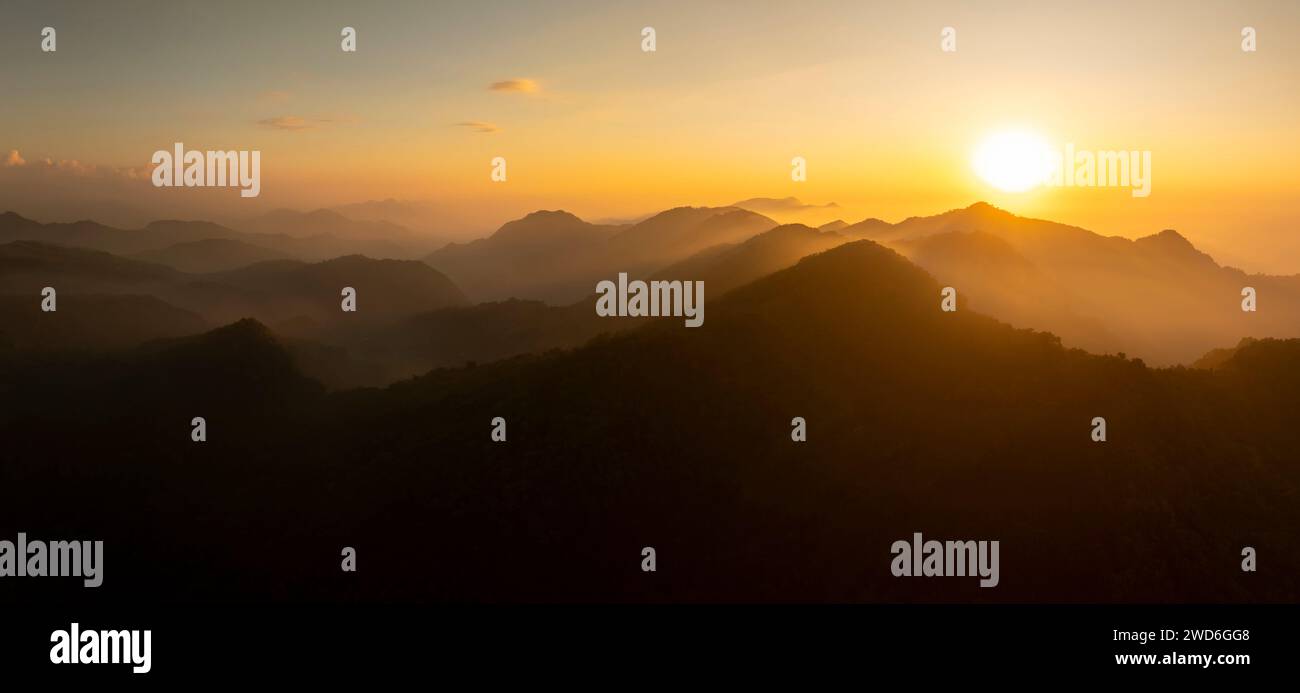 Aerial panoramic view of mountain range Alishan at sunset ,Taiwan Stock ...