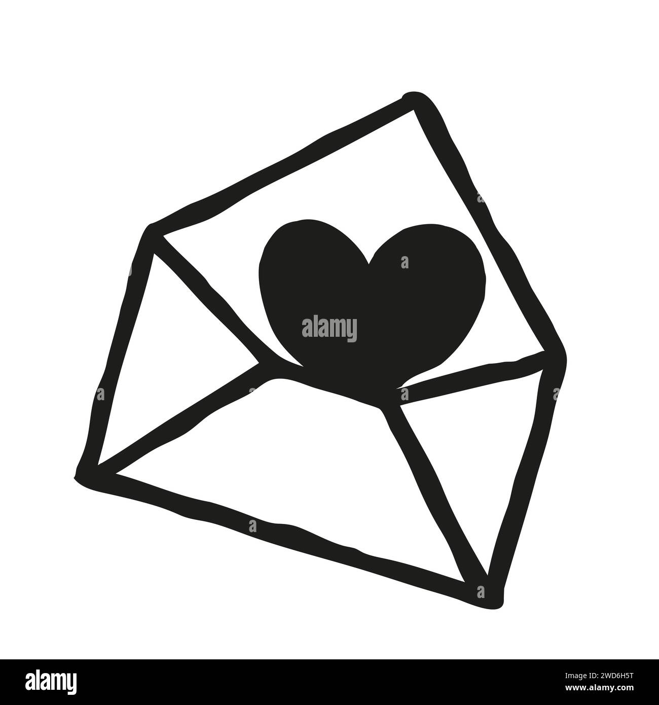 Hand drawn envelope with a heart handmade with a thin single line Stock ...