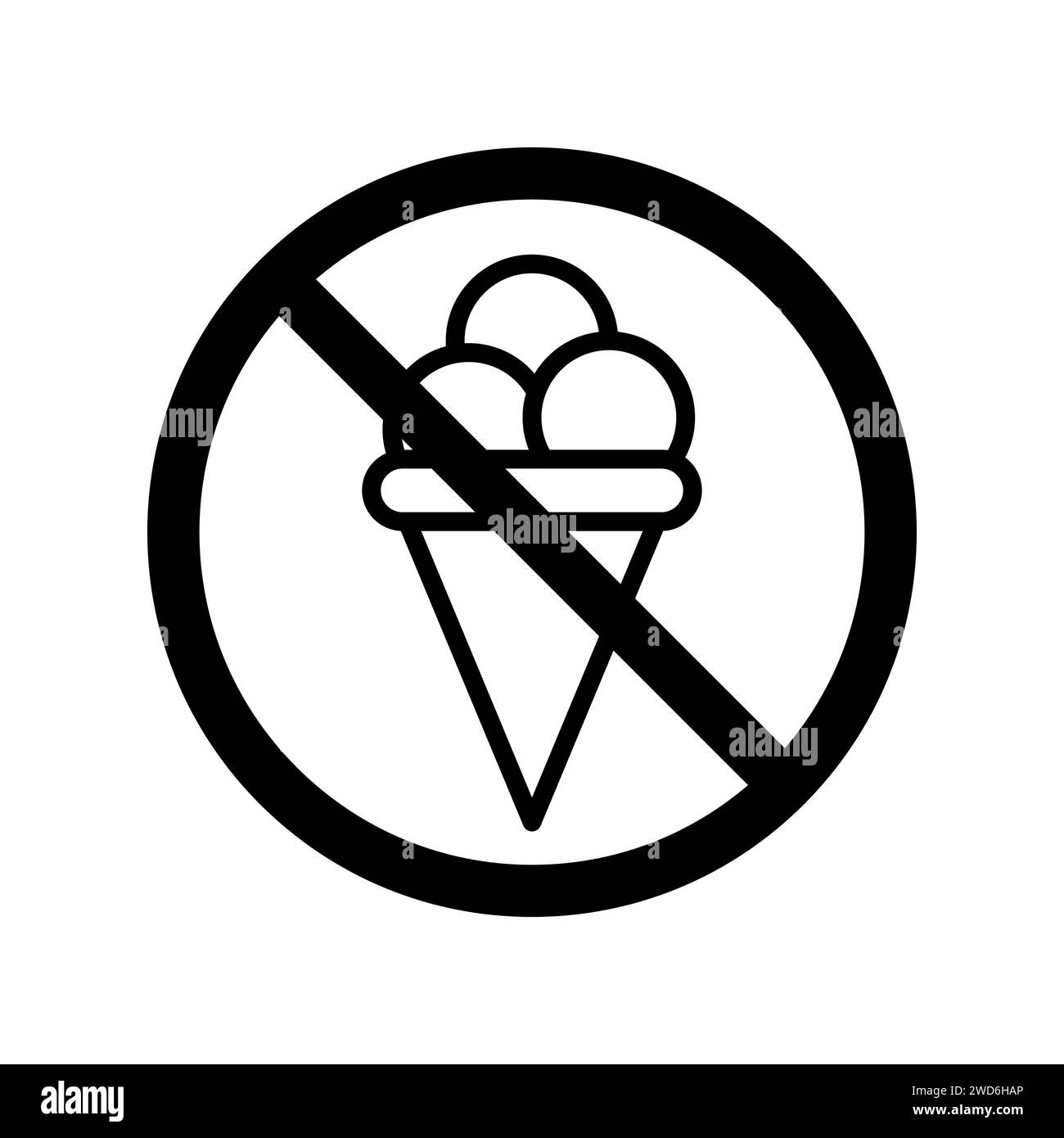 Vector black line icon forbidden to eat sweets isolated on white ...