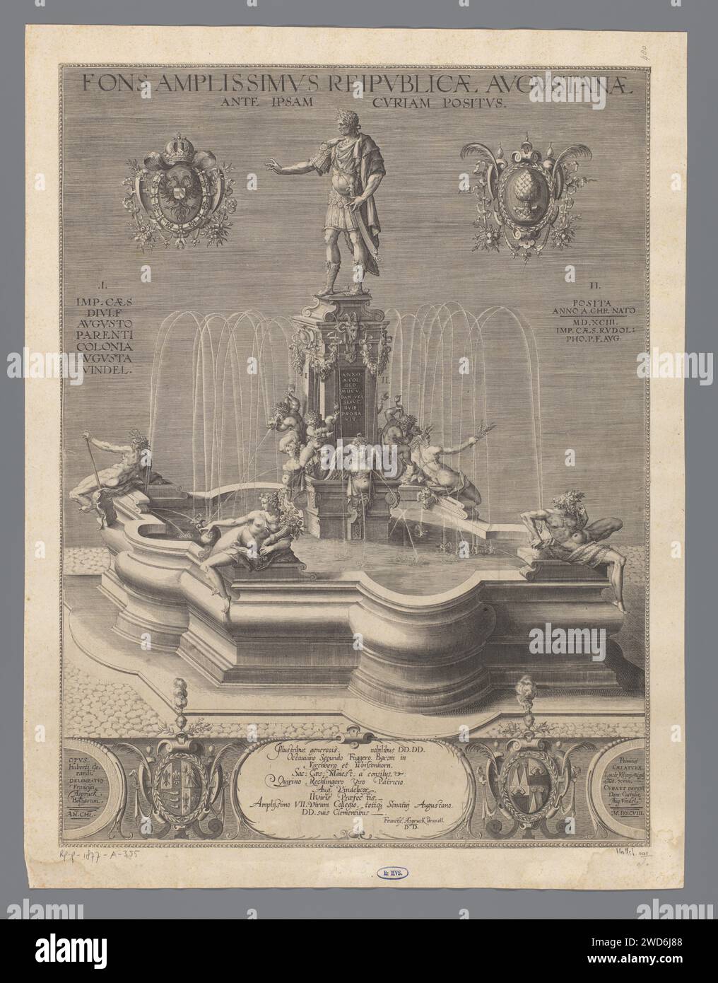 Fontein with statue of Emperor Rudolf II of Habsburg as Caesar, Lucas Kilian, After Franz ...