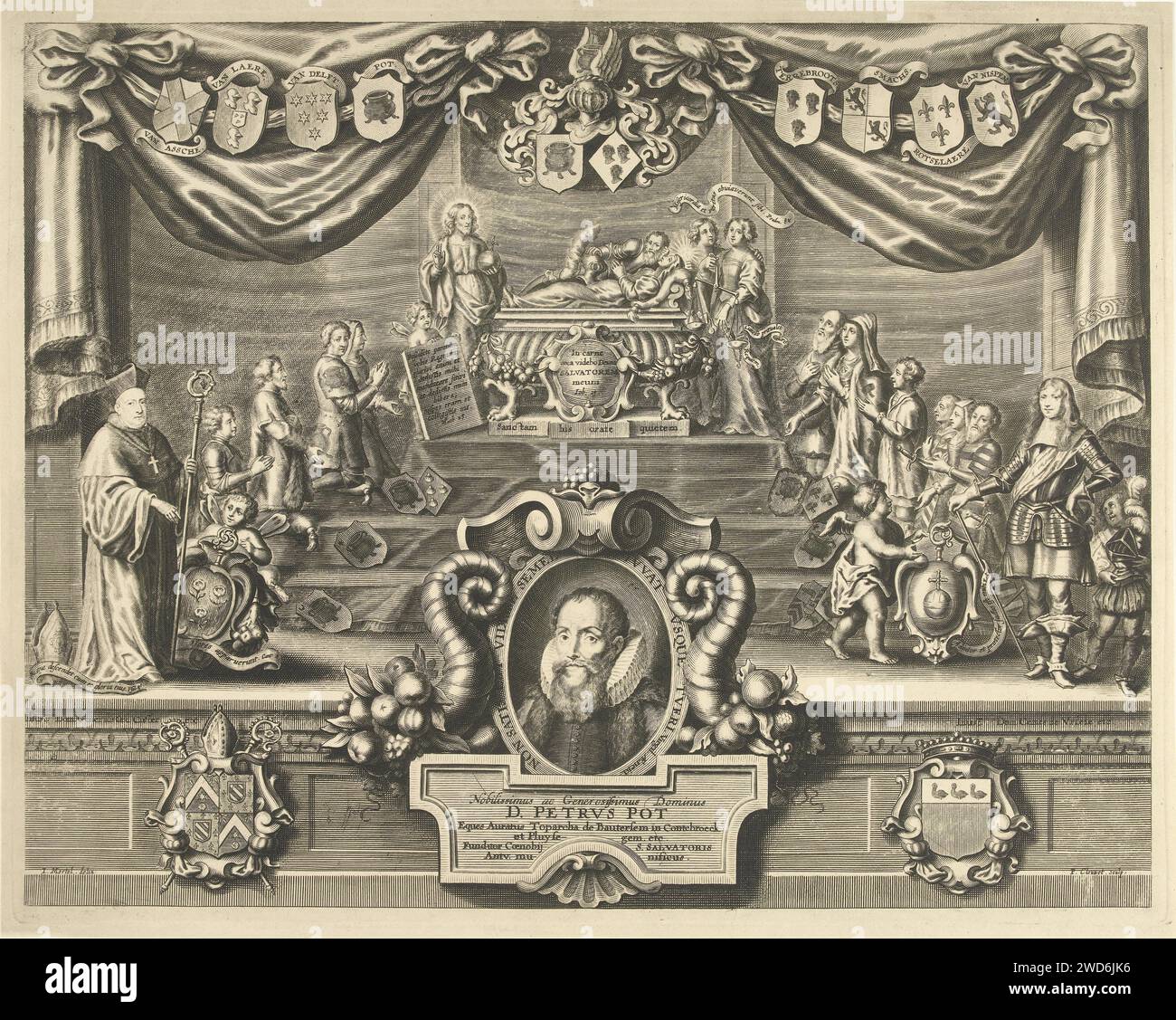 Grave monument Peter Pot and his wife, Petrus Clouwet, After J. Mortel ...