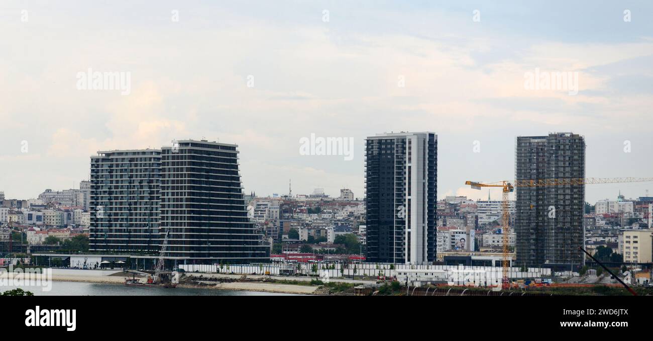 Urban development along the river waterfront in Belgrade, Serbia Stock ...