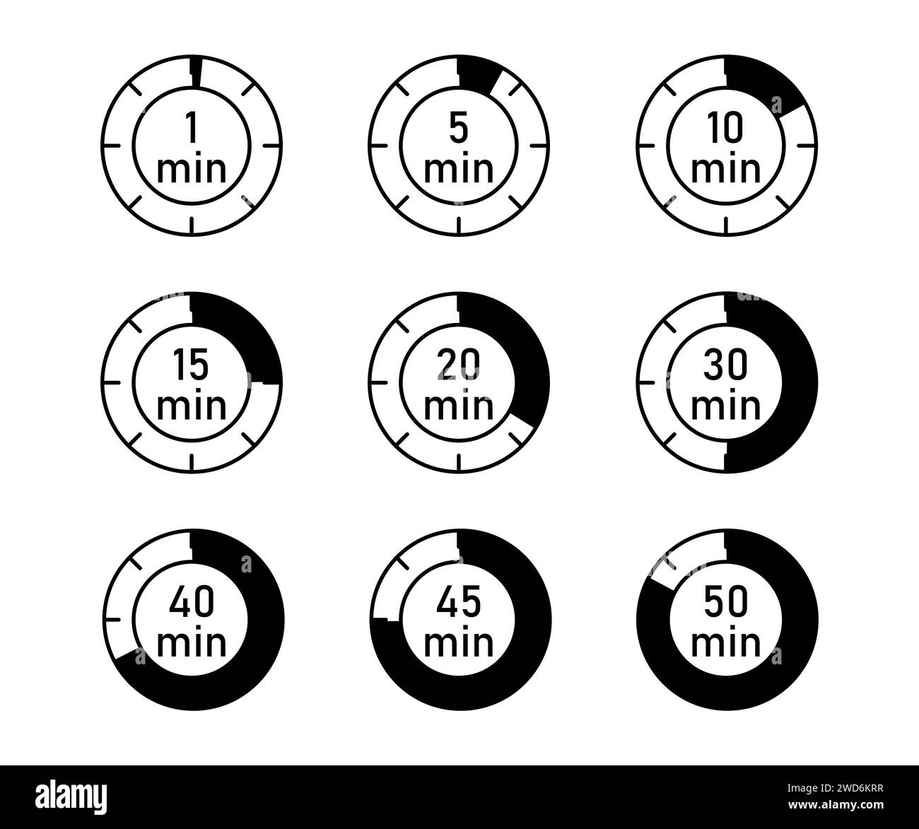 Vector black line icon set timers element. Time symbol design and outline clock isolated white ...