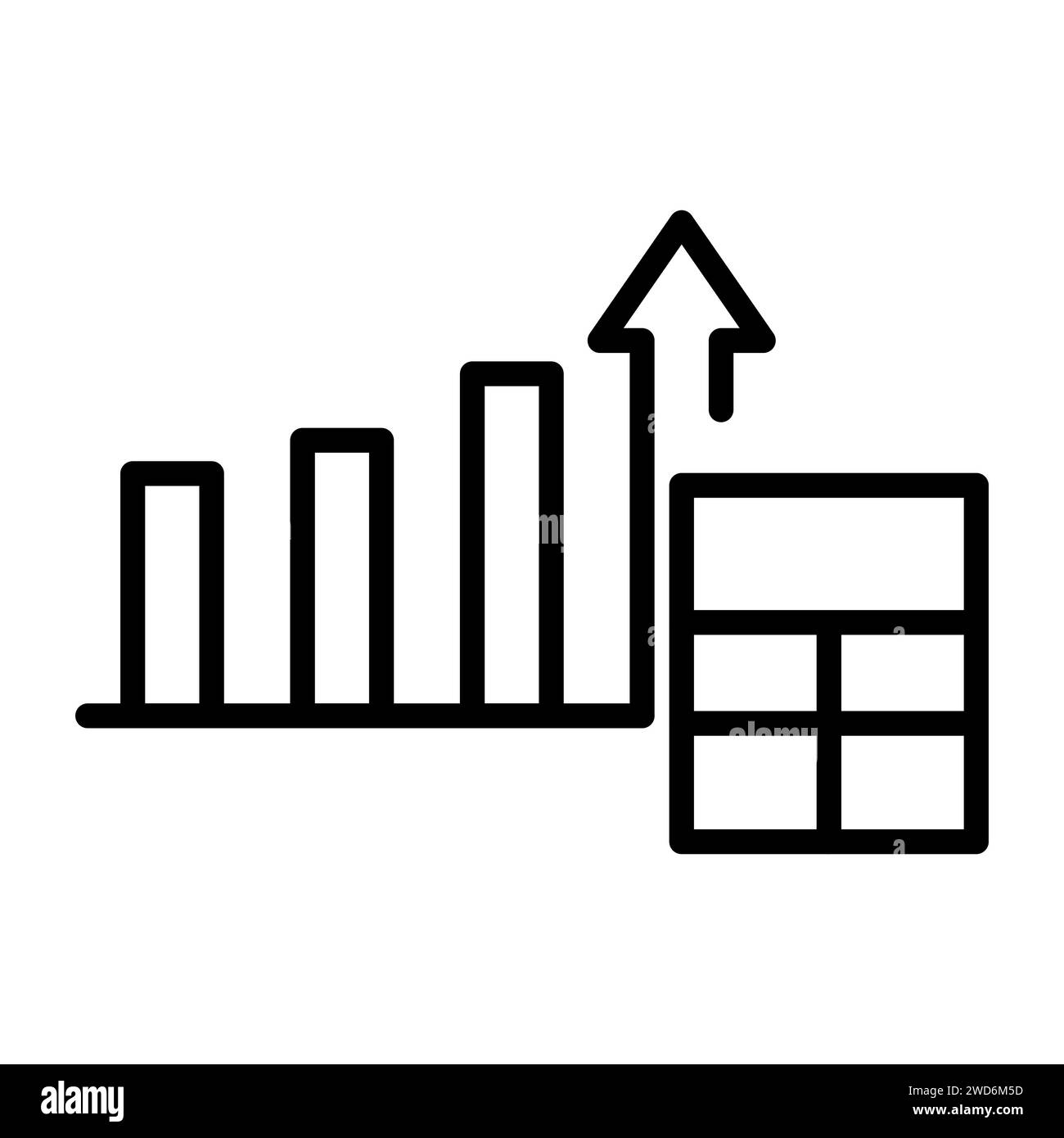 Vector black line icon calculate income on a chart isolated on white ...