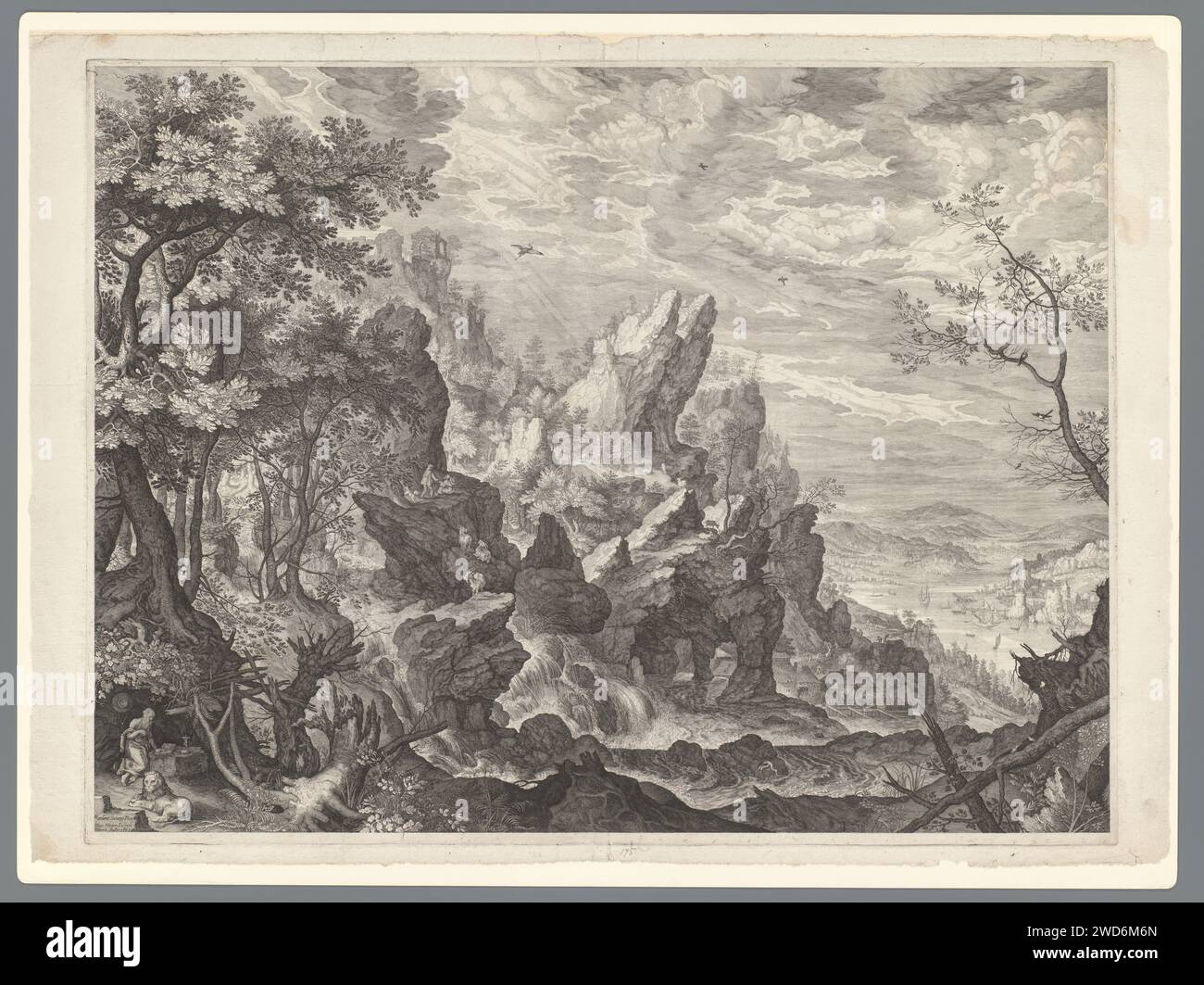 Rocky Landscape With St. Hieronymus and a Waterfall, Isaac Major, After ...