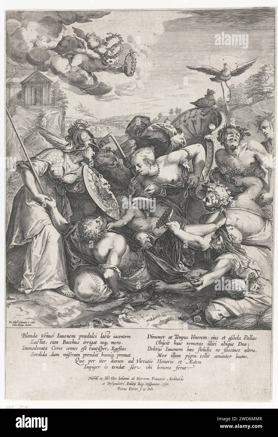 Minerva protects the Herder Syphilis, Pieter Perret, After Otto van ...