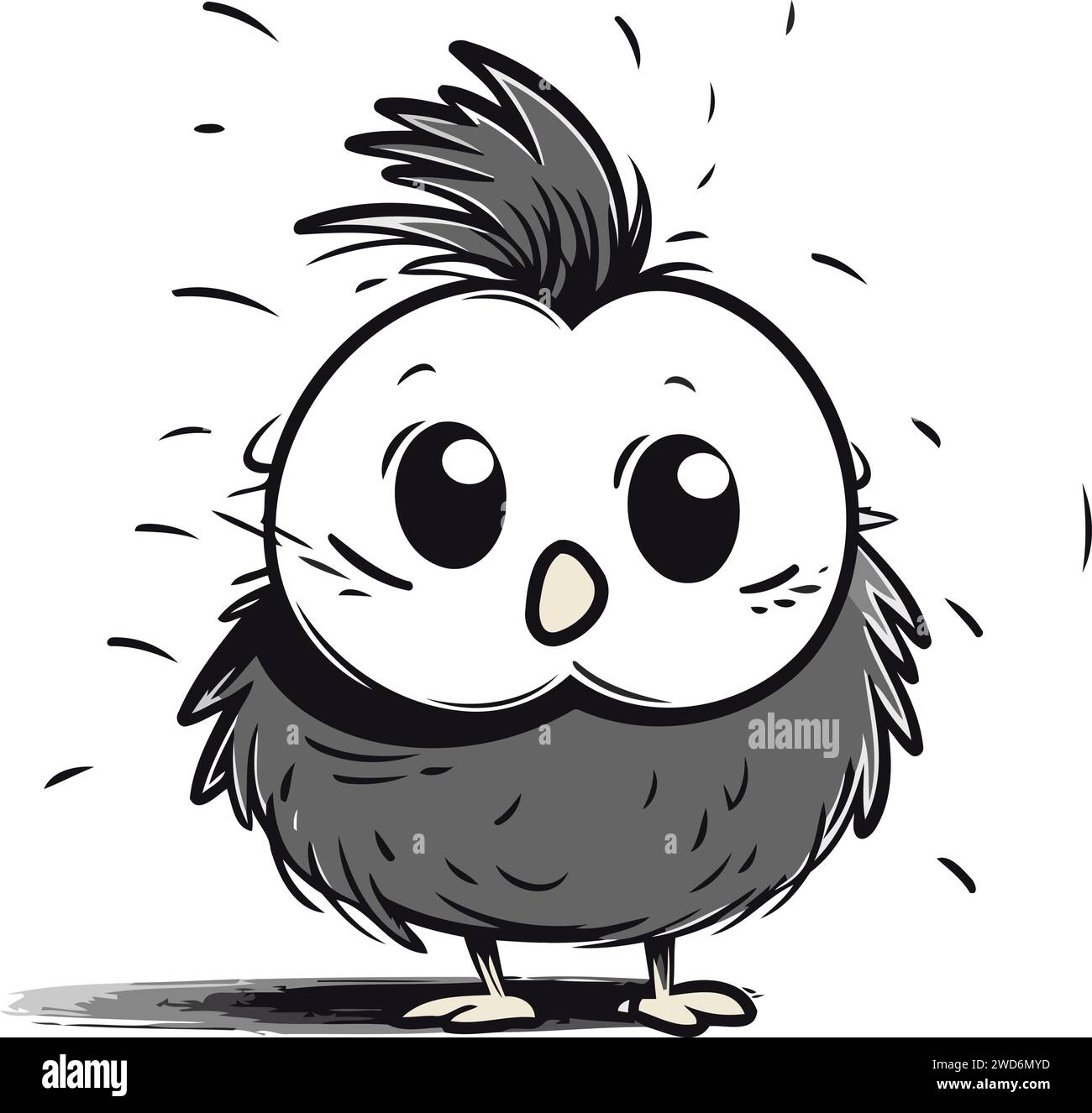 Cute cartoon black and white owl isolated on white background. Vector ...