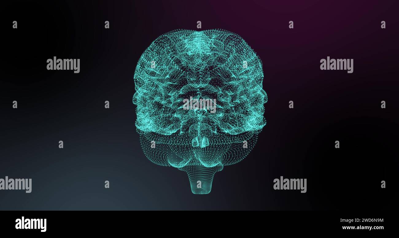Image of glowing blue human brain spinning on black background Stock ...
