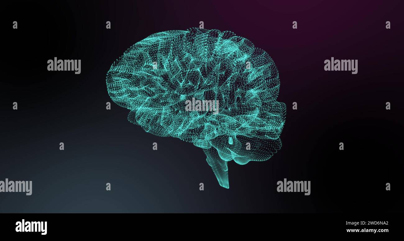 Image of glowing blue human brain spinning on black background Stock ...