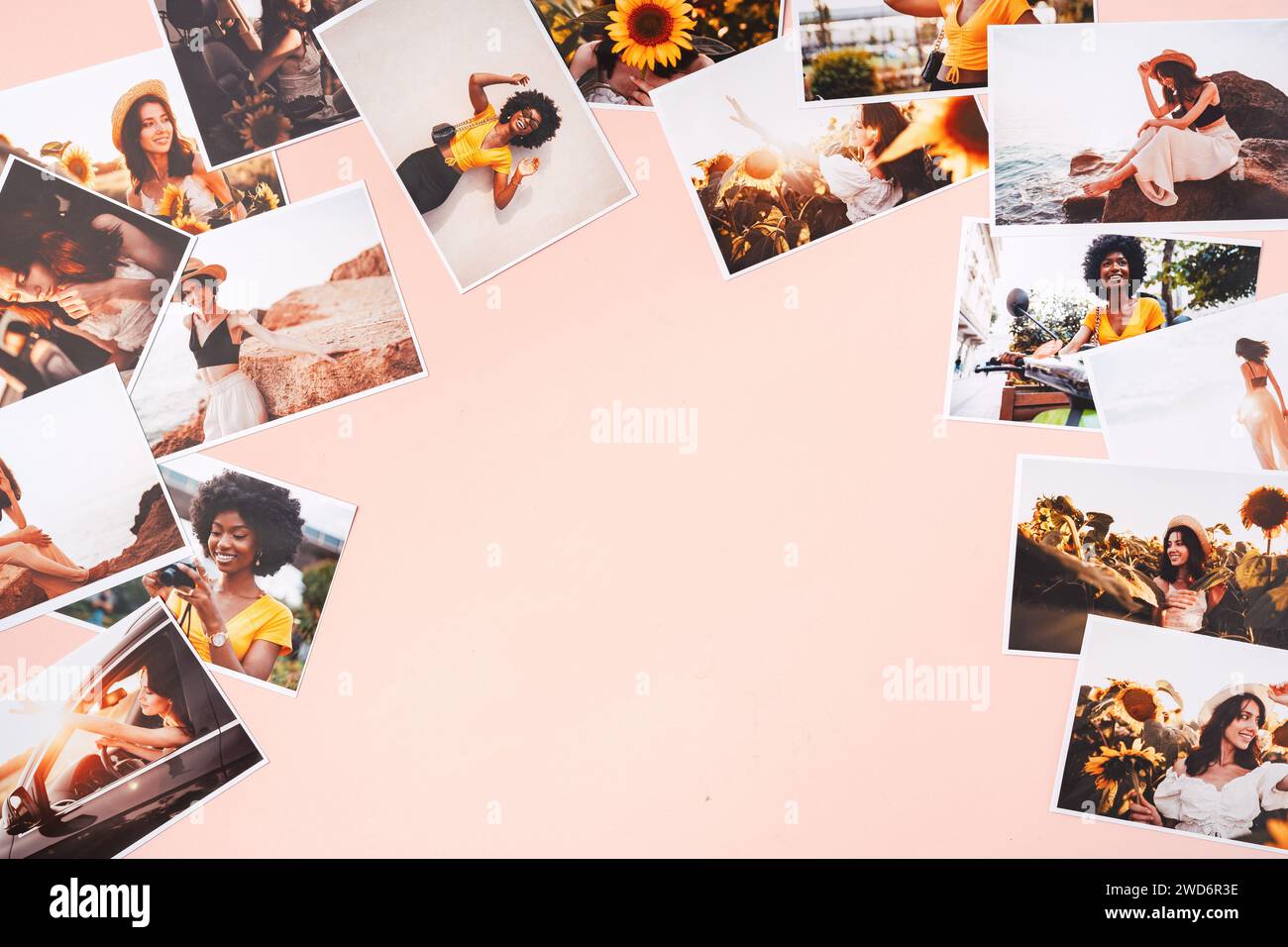 Printed colorful photos of women portraits. Printing photos concept ...