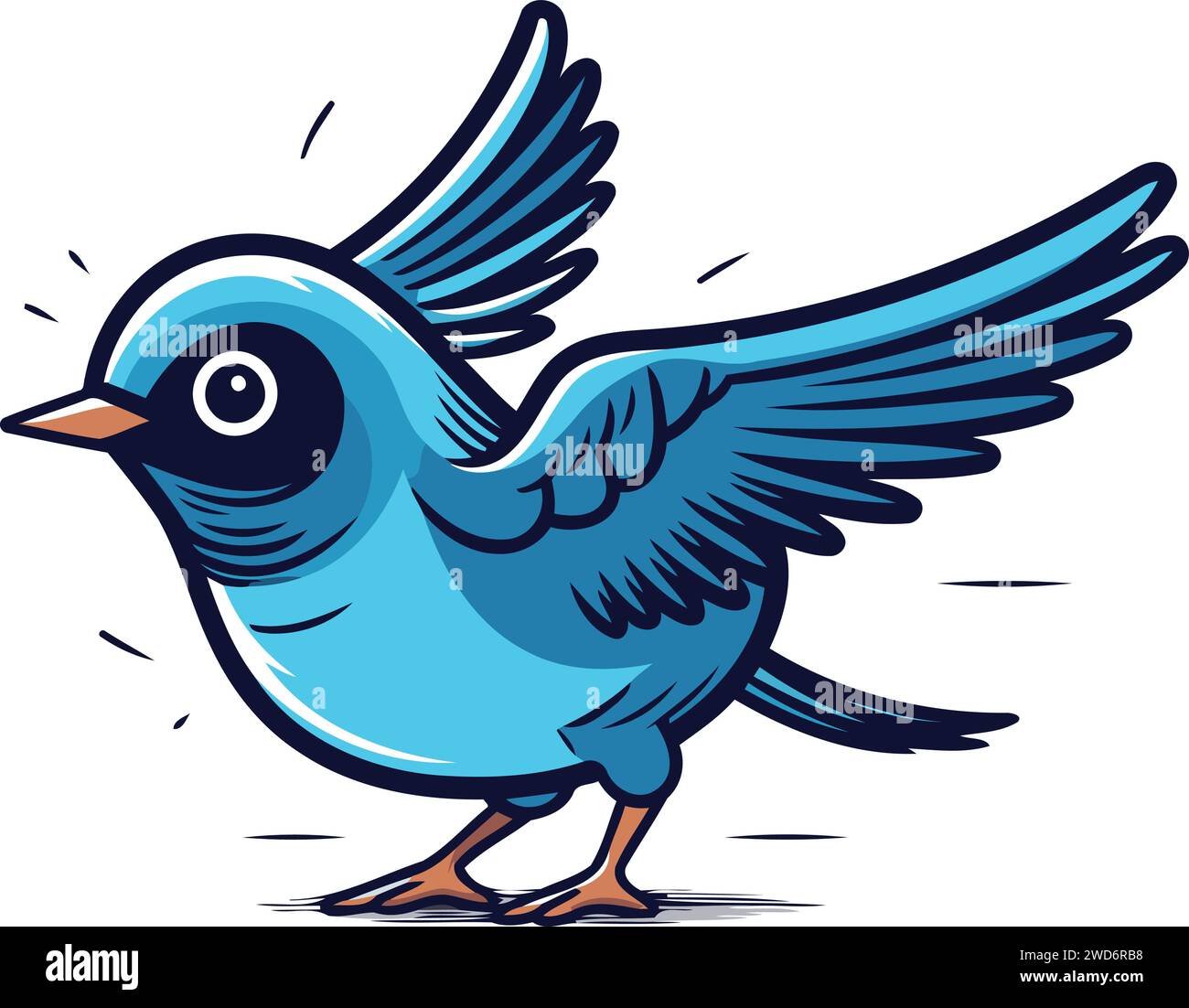Vector illustration of blue bird isolated on white background. Cartoon ...