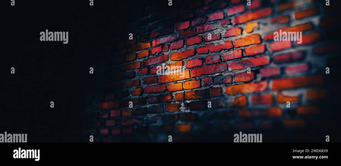 Perspective brick wall background. 3D render of a brick wall with ...