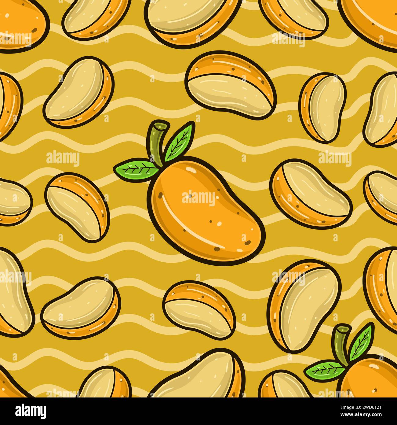 Mango Fruit Seamless Pattern in Cartoon Style. Perfect For Background ...