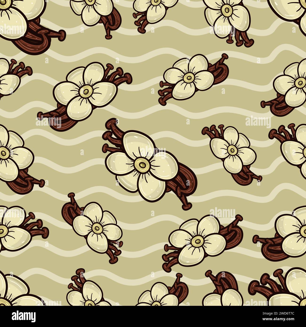 Vanilla Flower Seamless Pattern in Cartoon Style. Perfect For ...